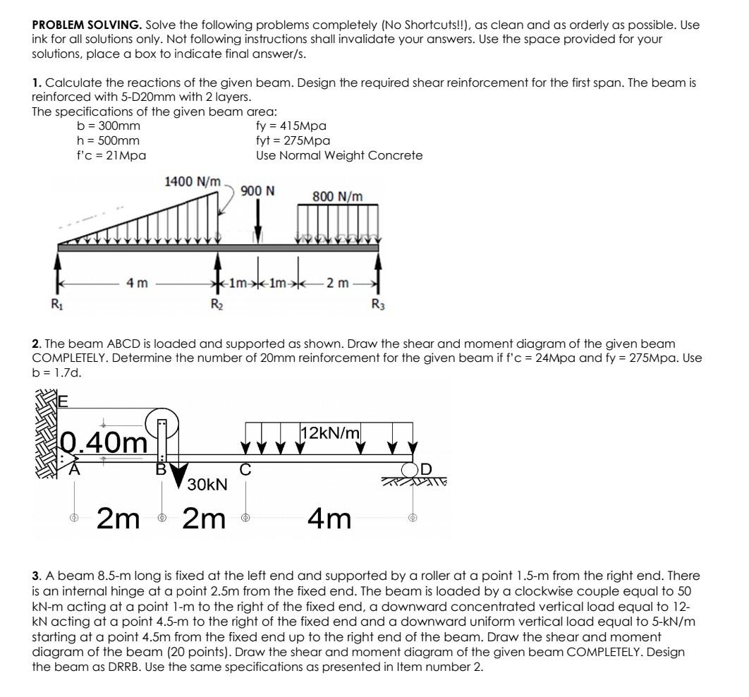 Solved PROBLEM SOLVING. Solve the following problems | Chegg.com