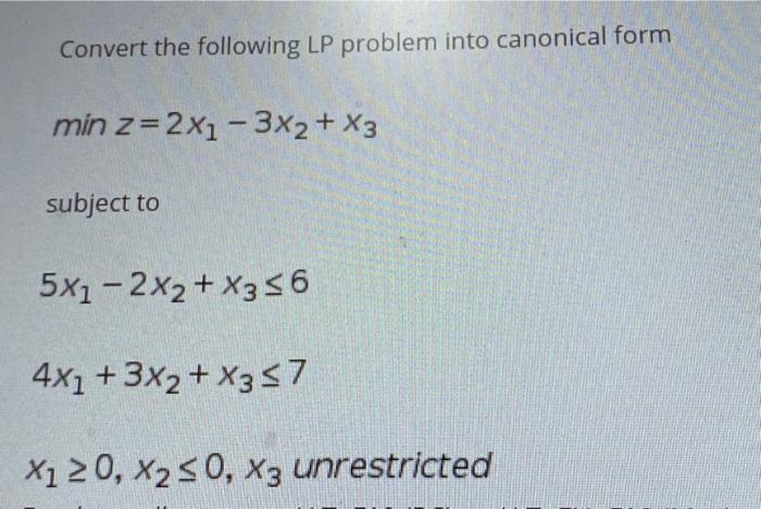 Solved Convert the following LP problem into canonical form | Chegg.com