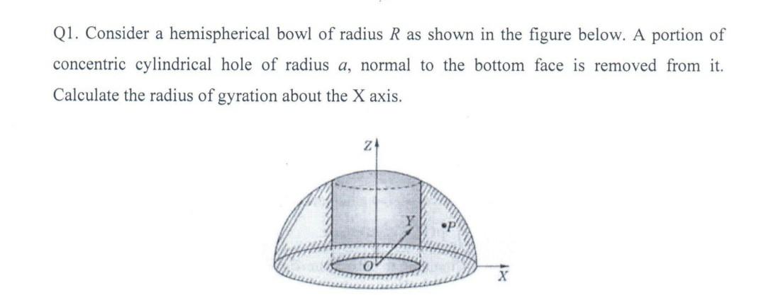 Solved Q1. Consider a hemispherical bowl of radius R as | Chegg.com