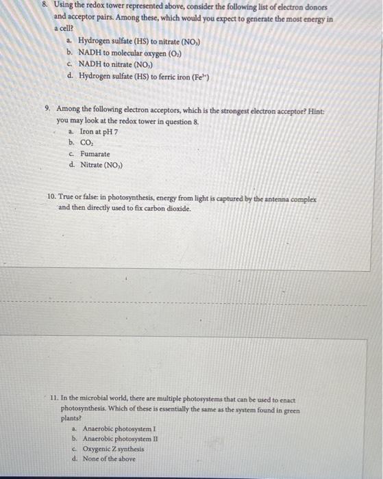 Solved 8. Using the redox tower represented above, consider | Chegg.com