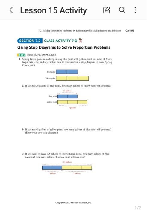 Solved Using Strip Diagrams to Solve Proportion Problems | Chegg.com
