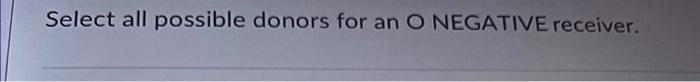 Solved Select all possible donors for a B NEGATIVE receiver. | Chegg.com