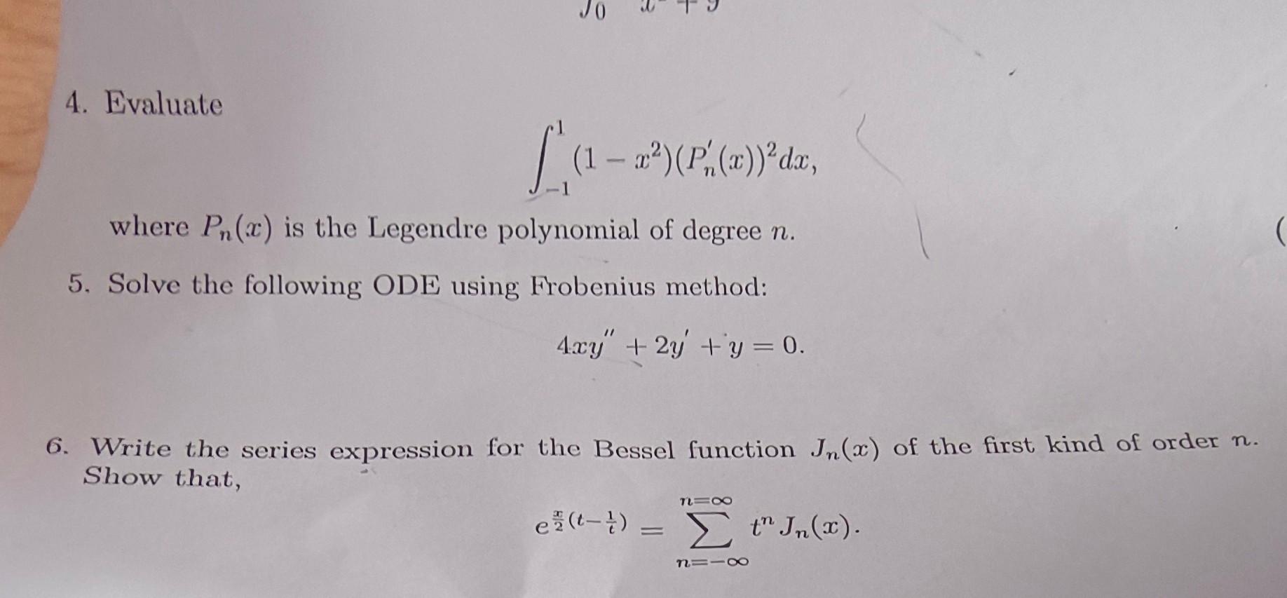Solved 4. Evaluate ∫−11(1−x2)(Pn′(x))2dx where Pn(x) is the | Chegg.com