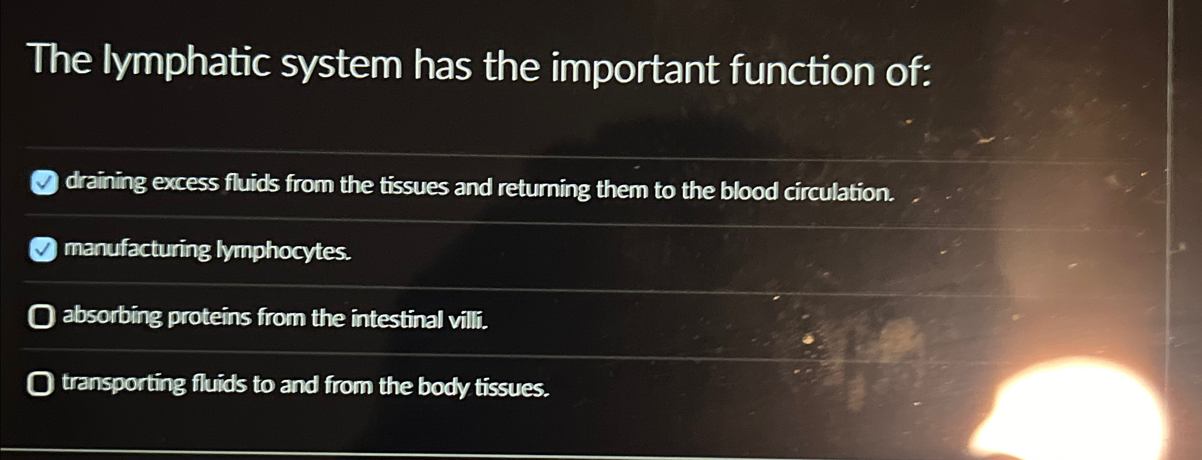 Solved The lymphatic system has the important function | Chegg.com