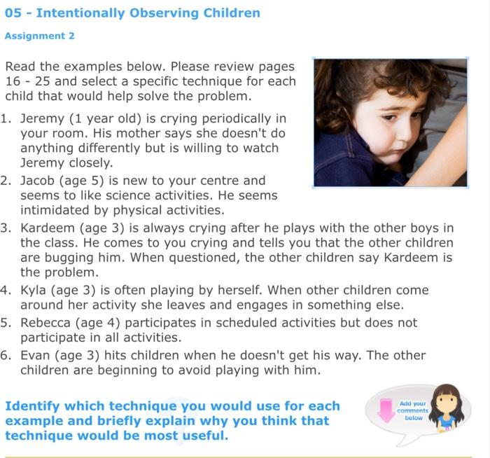 Solved 05 - Intentionally Observing Children Assignment 2 | Chegg.com