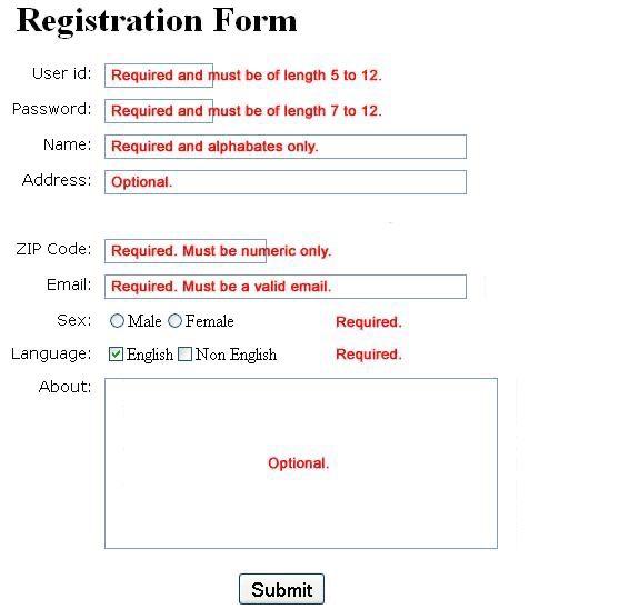 Solved Registration Form User id: Required and must be of | Chegg.com