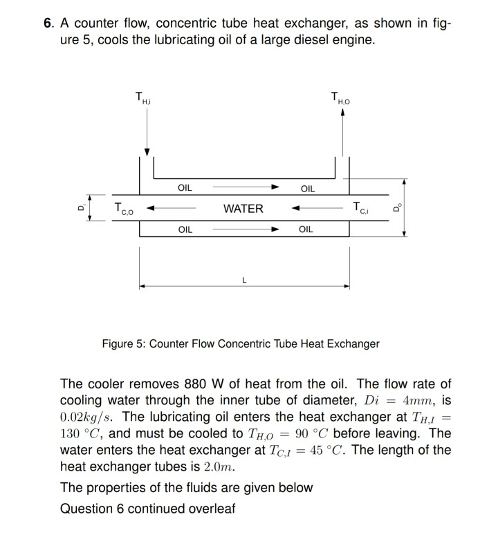 Solved 6. A counter flow, concentric tube heat exchanger, as | Chegg.com