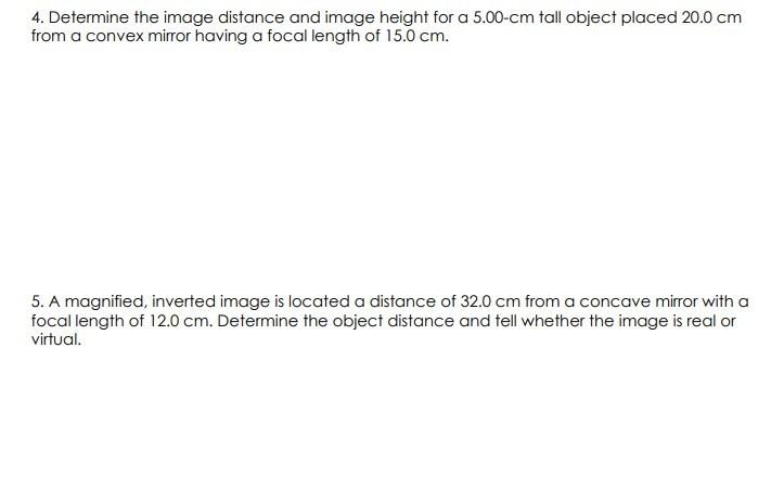 Solved 4. Determine the image distance and image height for | Chegg.com