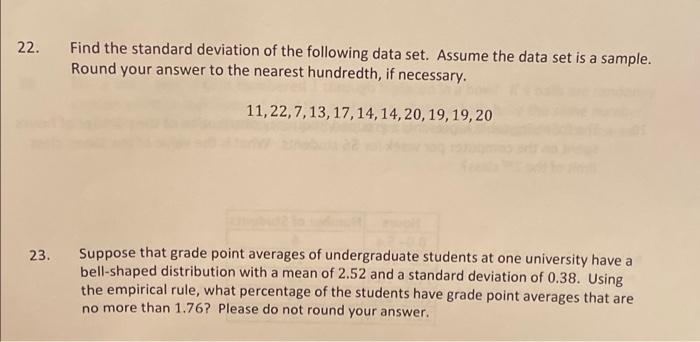Solved 22. Find the standard deviation of the following data | Chegg.com