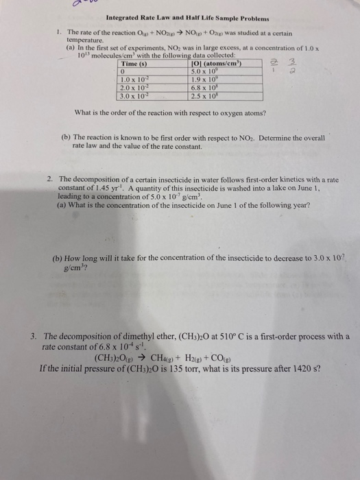 Solved Integrated Rate Law and Half Life Sample Problems 1. | Chegg.com