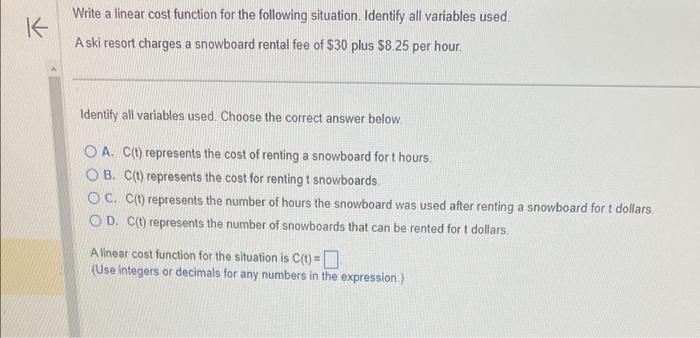 Solved Write a linear cost function for the following | Chegg.com