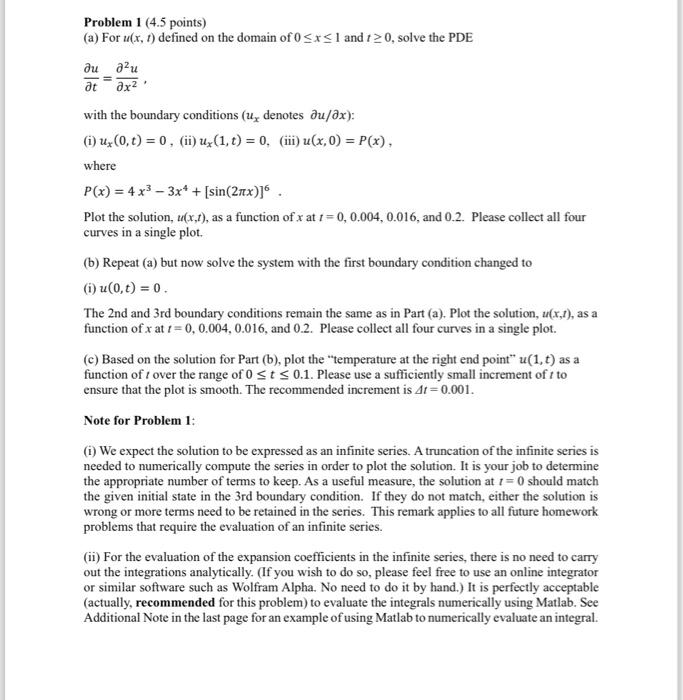 Solved Problem 1 (4.5 points) (a) For u(x,t) defined on the | Chegg.com