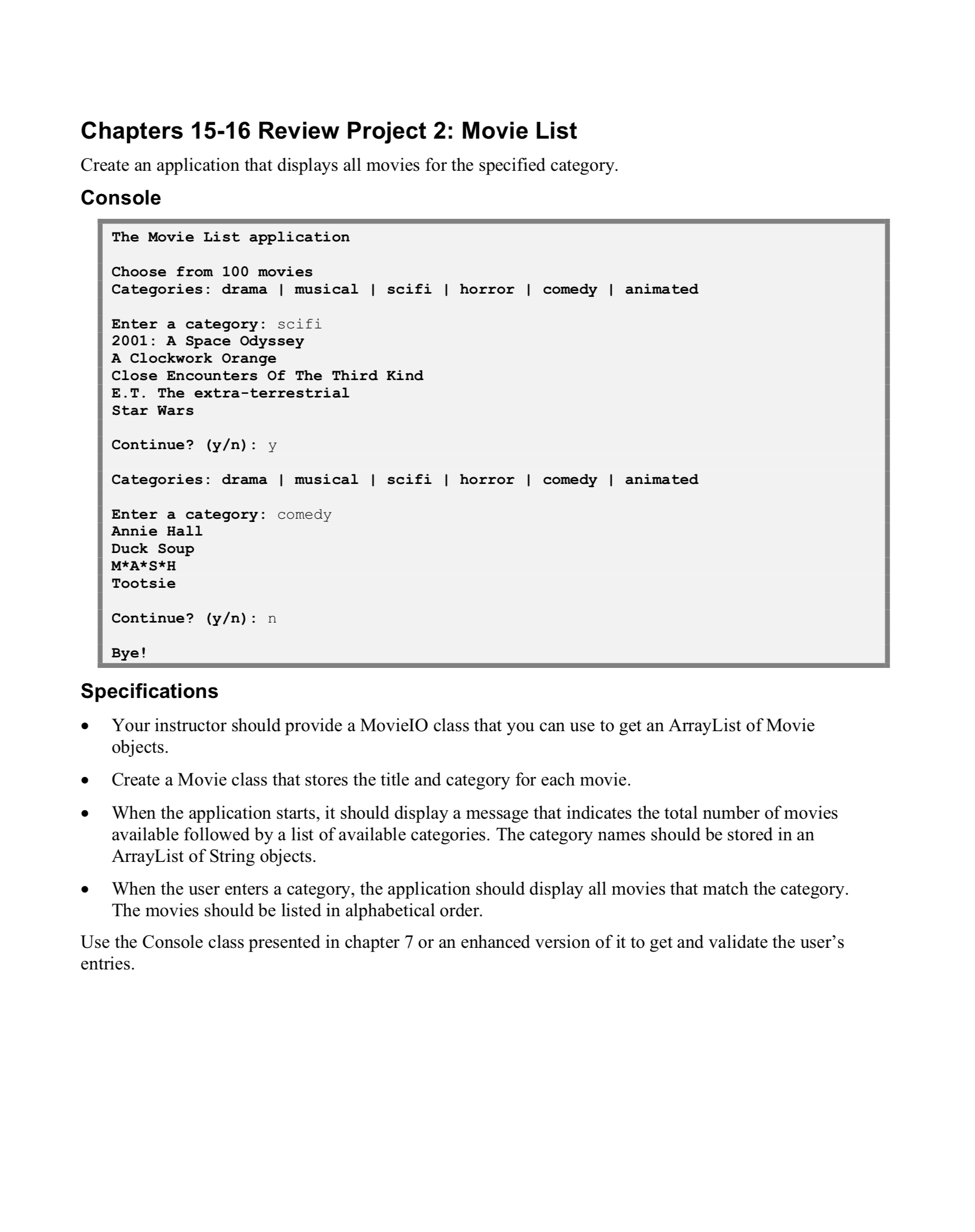 Solved Chapters 15-16 ﻿Review Project 2: Movie List Create | Chegg.com