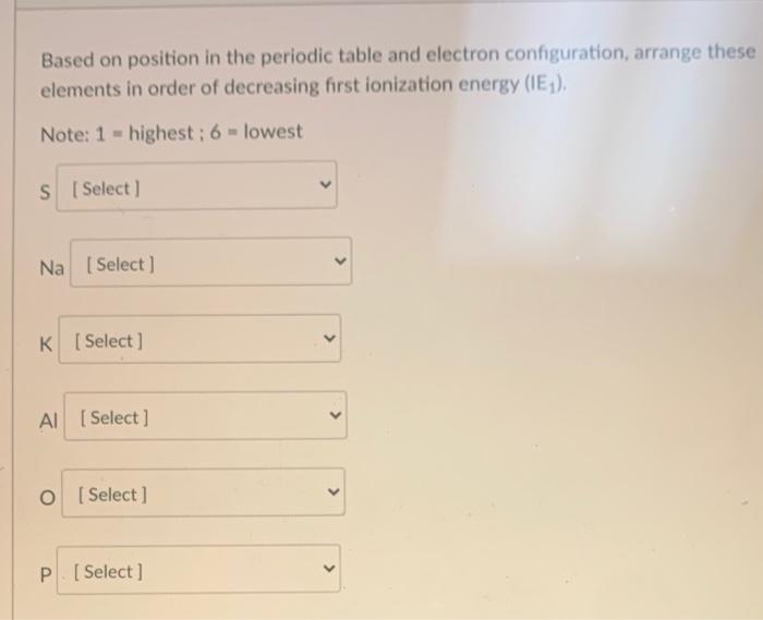 Solved Based on position in the periodic table and electron | Chegg.com