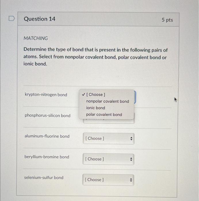 Solved Determine the type of bond that is present in the | Chegg.com