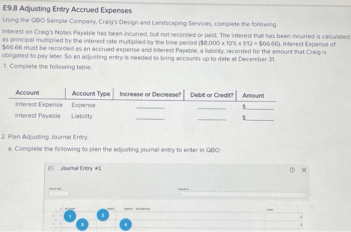 Solved E9.8 Adjusting Entry Accrued Expenses Using the QBO | Chegg.com