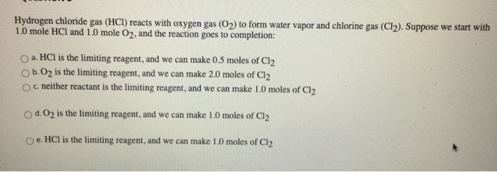 Solved Hydrogen chloride gas (HCI) reacts with oxygen gas | Chegg.com