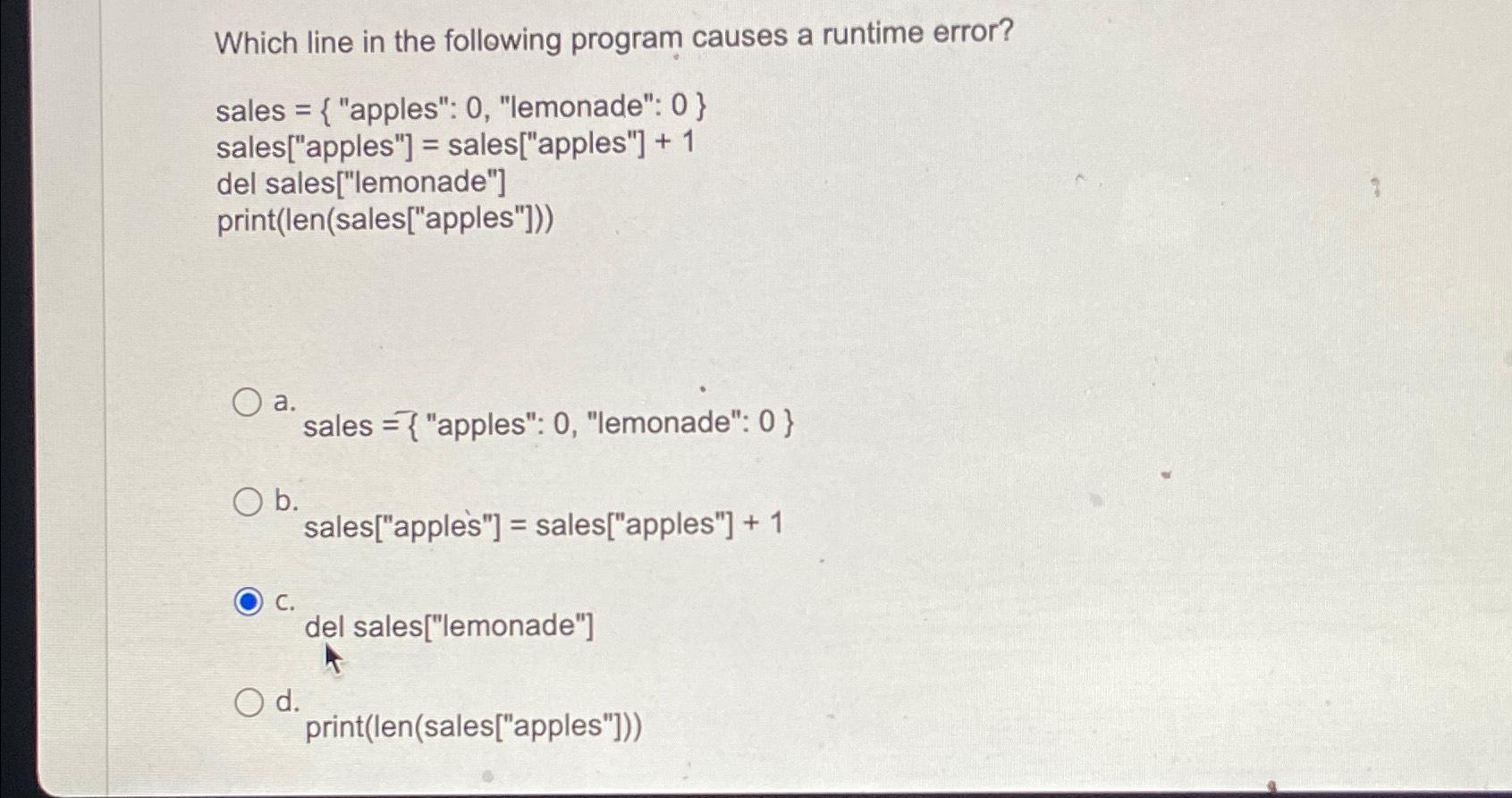 Solved Which line in the following program causes a runtime | Chegg.com