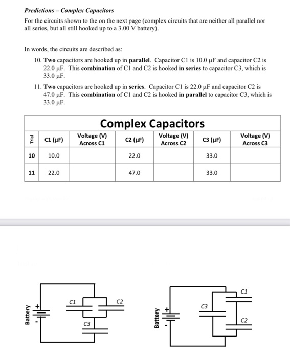 Solved Predictions - Complex Capacitors For the circuits | Chegg.com