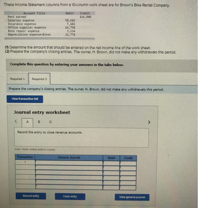 Solved These Income Statement columns from a 10-column work | Chegg.com