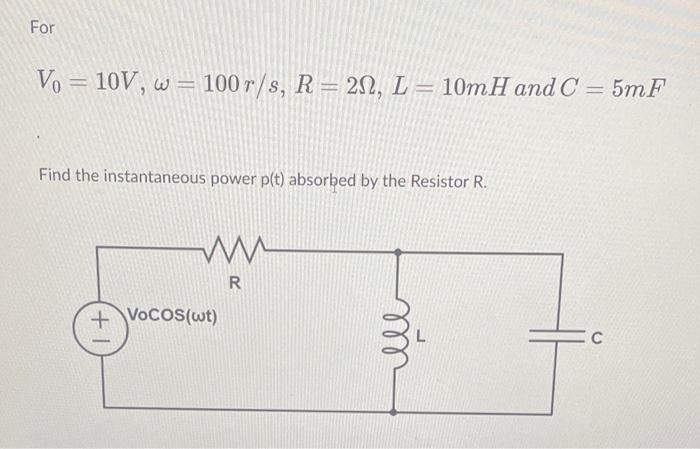 Solved The switch closes at t=0. Find the power p(t) | Chegg.com