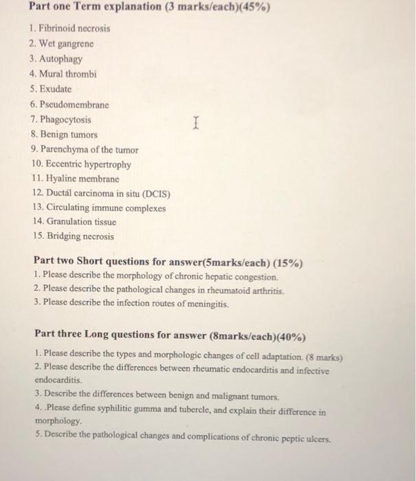Solved Part one Term explanation (3 marks/each) (45%) 1. | Chegg.com