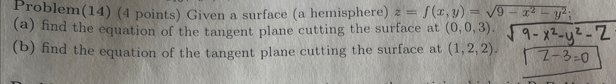 Problem(14) (4 ﻿points) ﻿Given a surface (a | Chegg.com