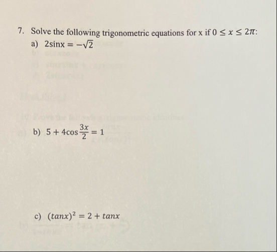 Solved Solve the following trigonometric equations for x if | Chegg.com