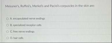Solved Meissner's, Ruffini's, Merkel's and Pacini's | Chegg.com