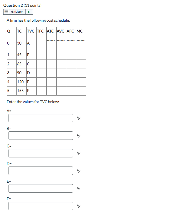 Solved by an EXPERT Question 2 (11 ﻿points)A firm has the following cost | Chegg.com