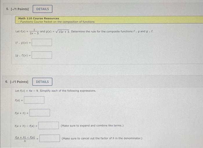 Solved Math 110 Course Resources - Functions Course Packet | Chegg.com