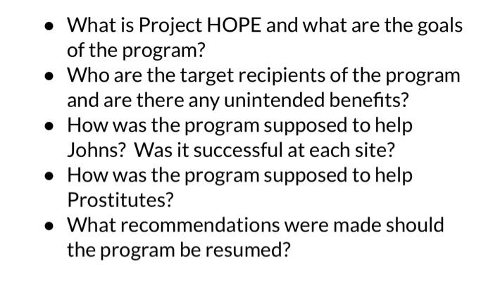 Solved - What is Project HOPE and what are the goals of the | Chegg.com