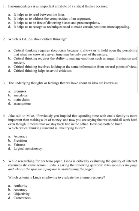 Solved 1. Fair-mindedness is an important attribute of a | Chegg.com