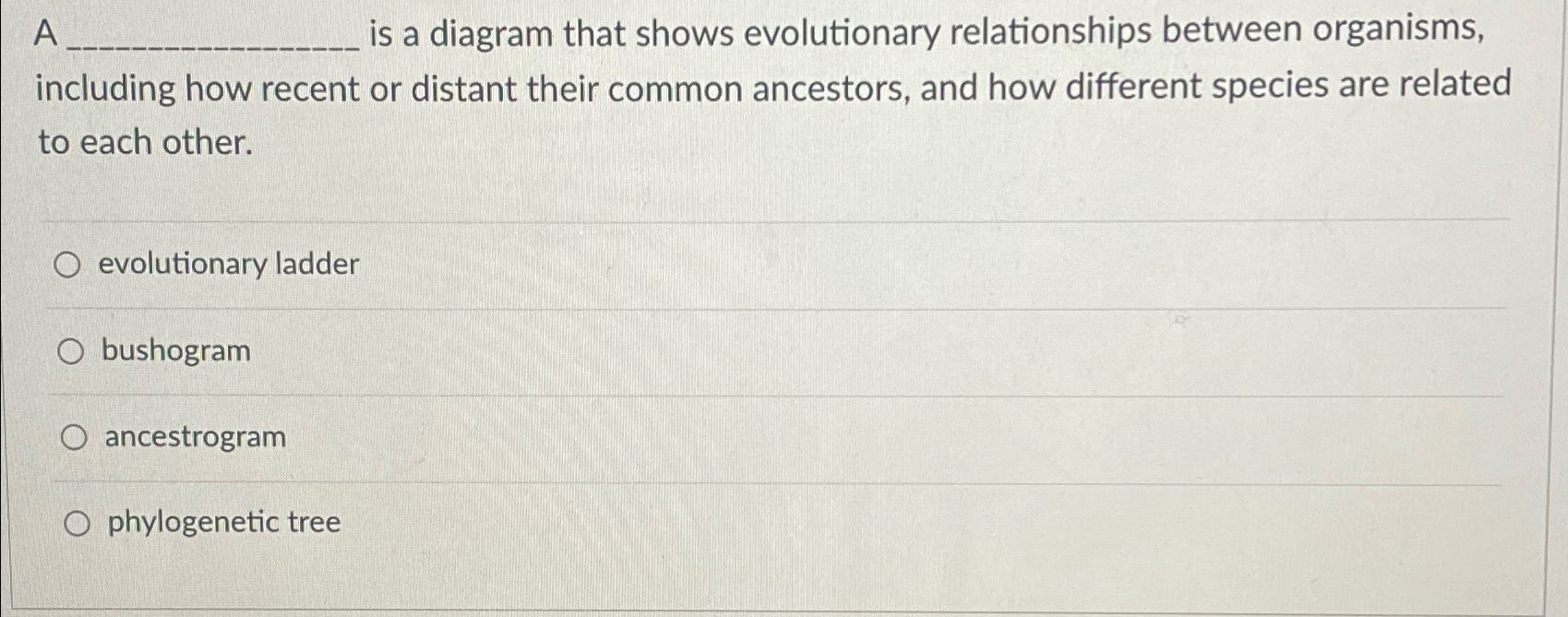 Solved A is a diagram that shows evolutionary relationships | Chegg.com
