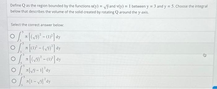 Solved Define Q as the region bounded by the functions | Chegg.com