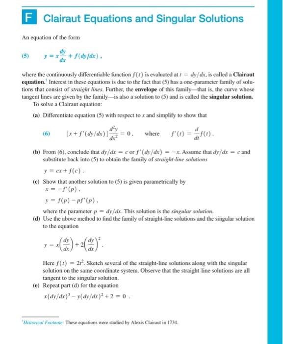 Solved Clairaut Equations and Singular Solutions An equation | Chegg.com