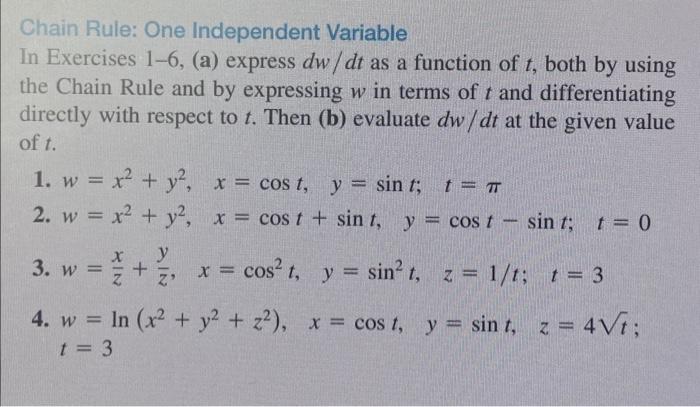 Solved Chain Rule: One Independent Variable In Exercises | Chegg.com