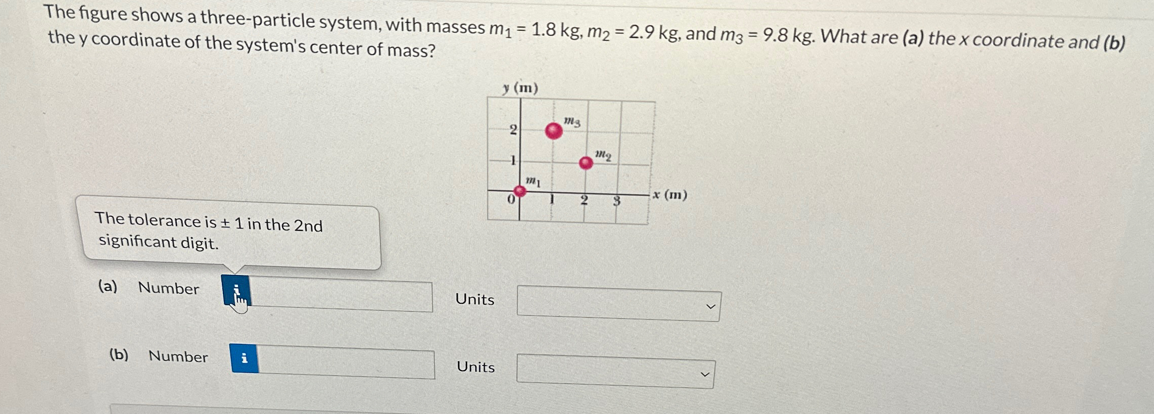 Solved The figure shows a three-particle system, with masses | Chegg.com