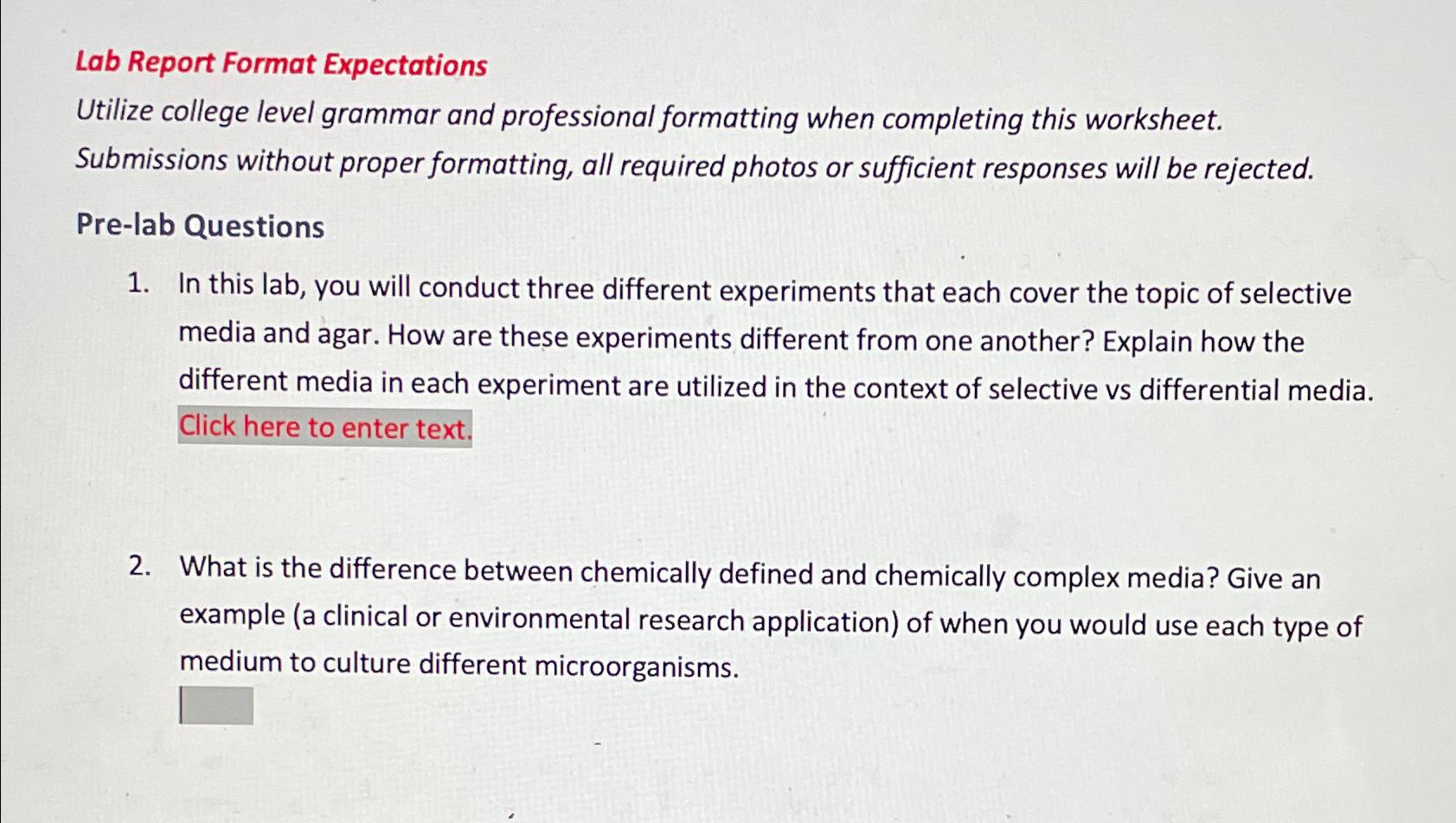 Solved Lab Report Format ExpectationsUtilize college level | Chegg.com