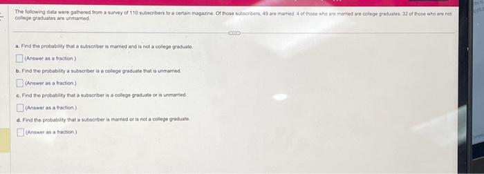 Solved The following data were gathered from a survey of 110 | Chegg.com