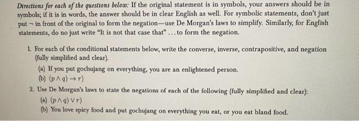 Solved Directions for each of the questions below: If the | Chegg.com