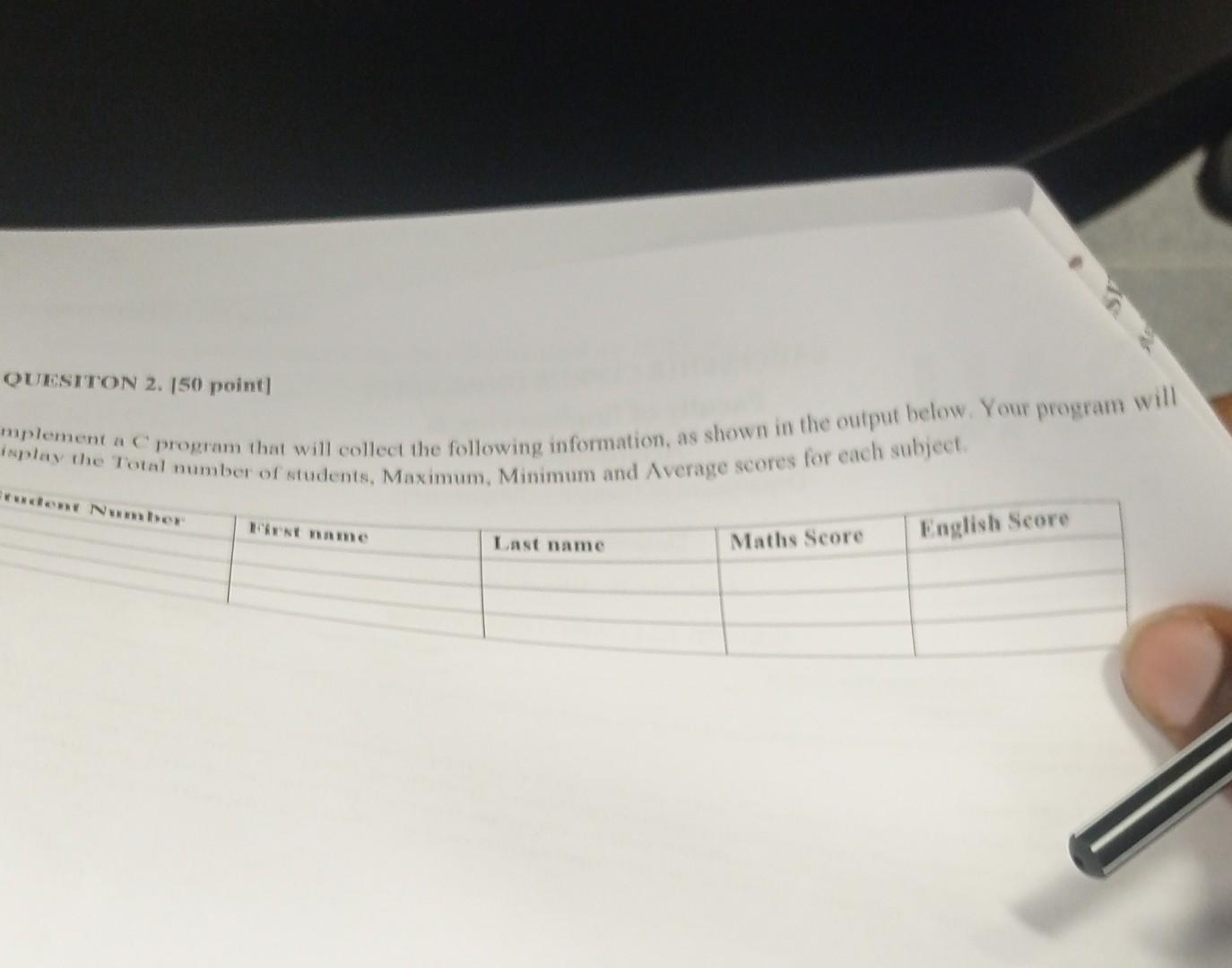 Solved QURESTON 2. 150 point] mplement a C program that will | Chegg.com