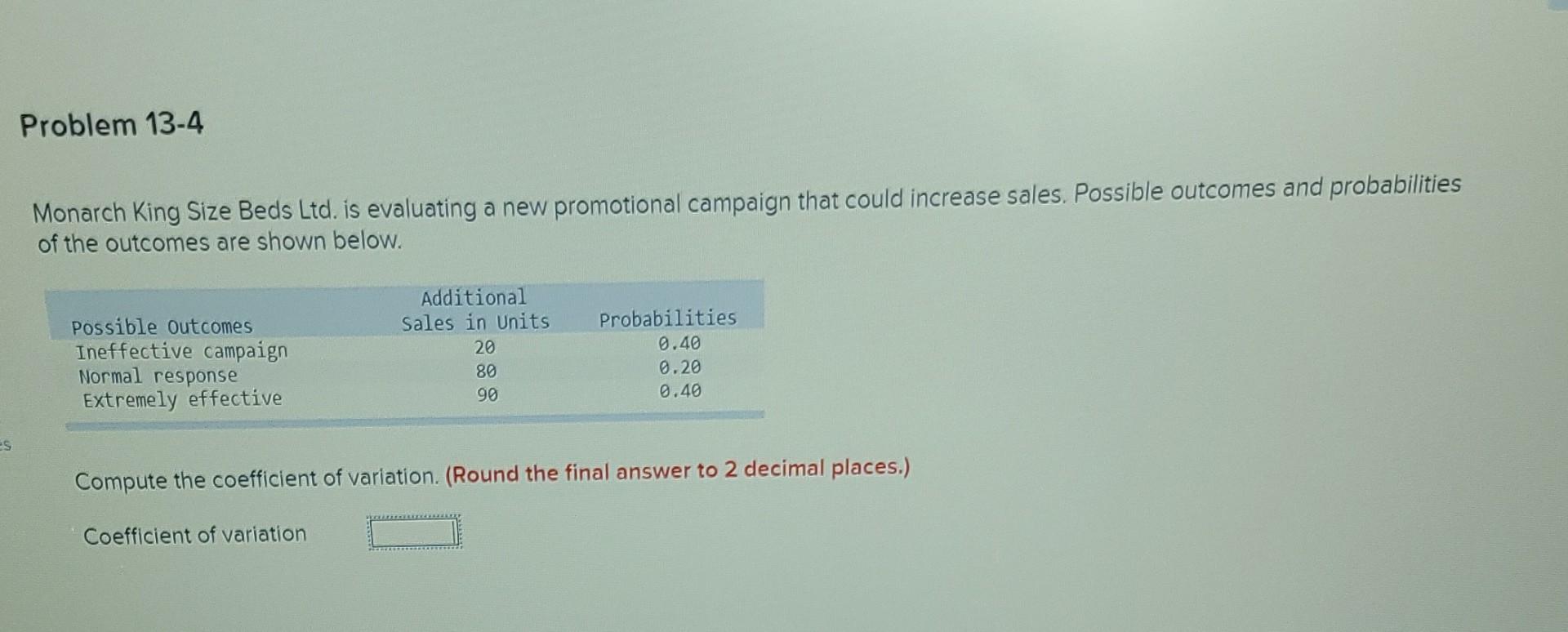 Solved Compute the coefficient of variation. (Round the | Chegg.com