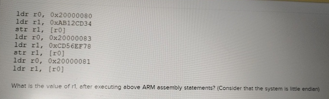 Solved 1dr,r0,0\\\\times 20000080\\nldr r1,0\\\\times | Chegg.com
