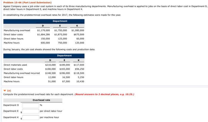 Solved Problem 15-4A (Part Level Submission) Agassi Company | Chegg.com