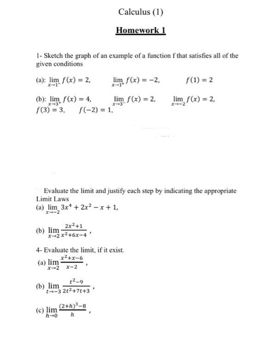 Solved Calculus (1) Homework 1 1- Sketch the graph of an | Chegg.com