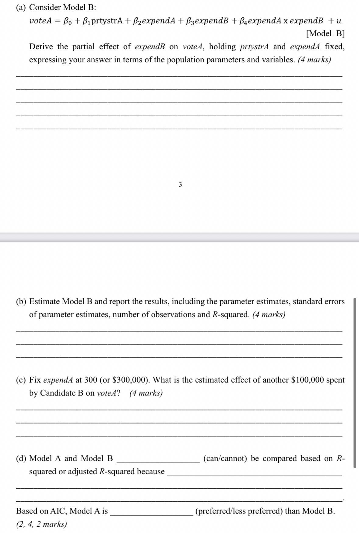 Solved vote A=β0+β1 prtystr A+β2 ﻿expend A+β3 ﻿expend B+β4 | Chegg.com