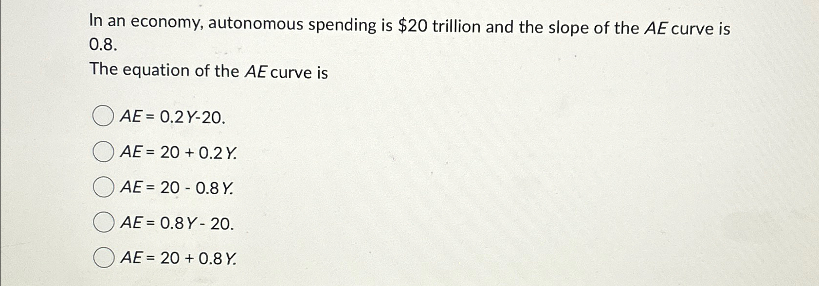Solved In an economy, autonomous spending is $20 ﻿trillion | Chegg.com