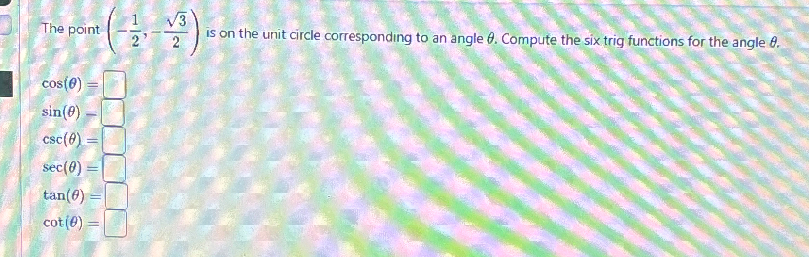 Solved The point (-12,-322) ﻿is on the unit circle | Chegg.com