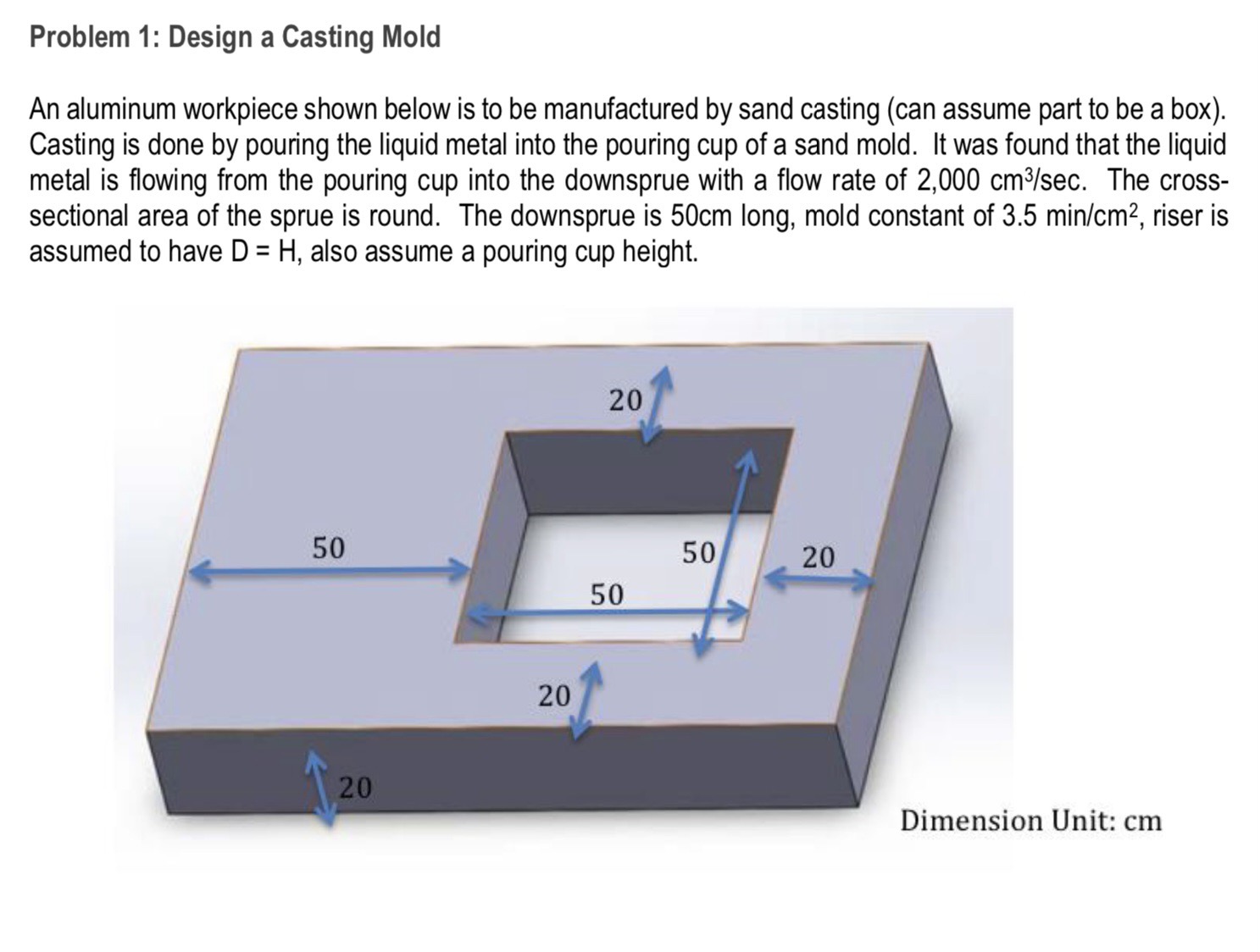 Problem 1: Design a Casting MoldAn aluminum workpiece | Chegg.com